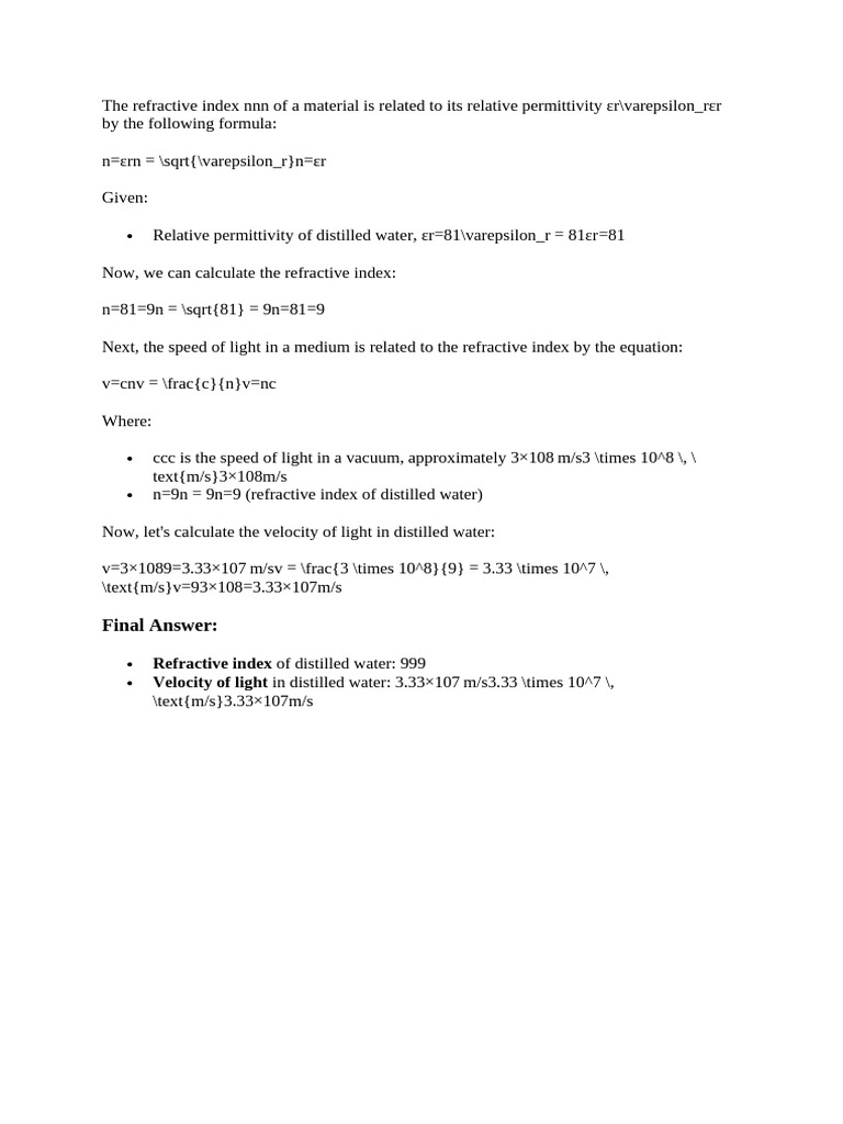 The Refractive Index Nnn of a Material is Related to Its Relative Permittivity Εr | PDF