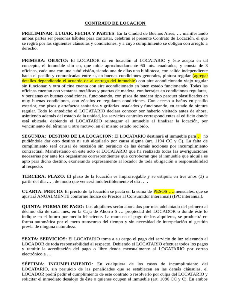 Contrato de Locación: Cláusulas Esenciales | PDF | Daños y perjuicios ...