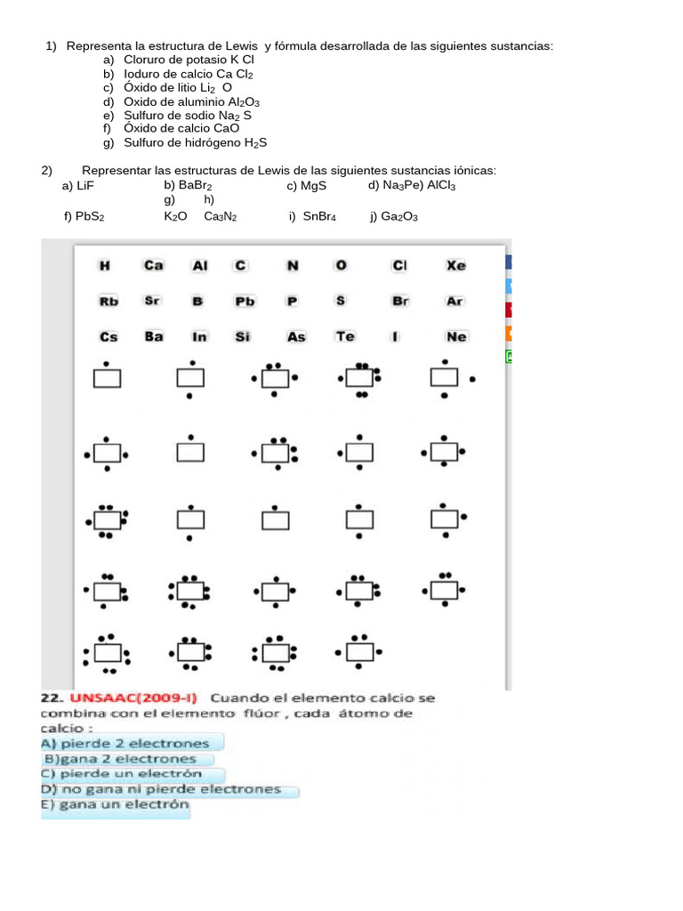 actividades estructura de Lewis y fórmula desarrollada de las ...
