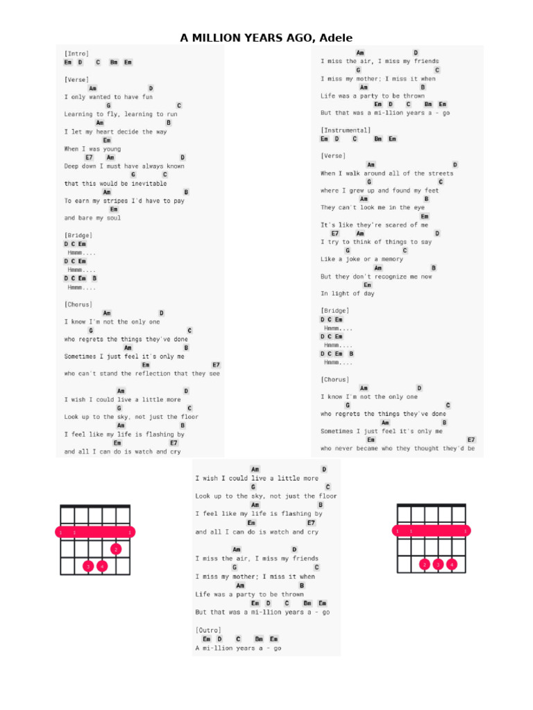 A Million Years Ago Adele Chords | PDF