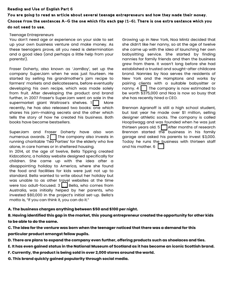 Practice unit 10 fce complete | PDF | Babysitting