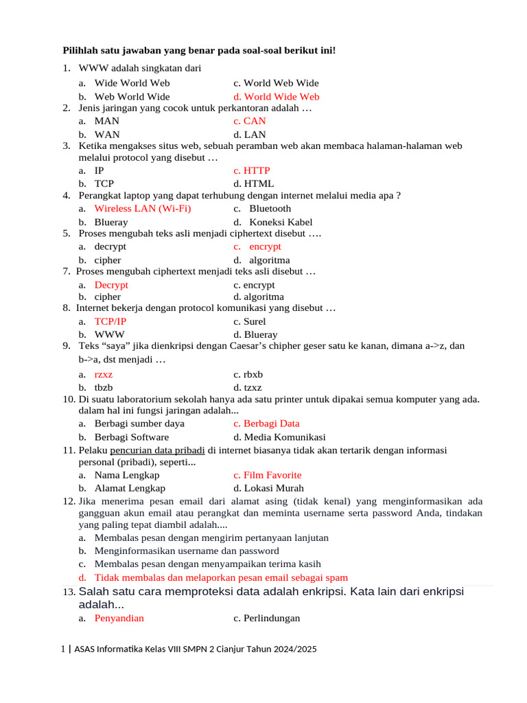 Soal Semester 2 (Asts) Kelas 7 - 2024-2025 | PDF
