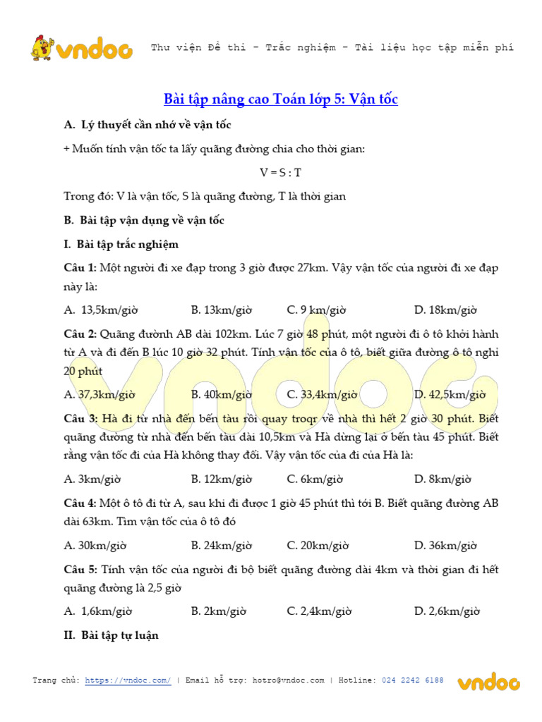 Bai Tap Nang Cao Van Toc Toan Lop 5 | PDF