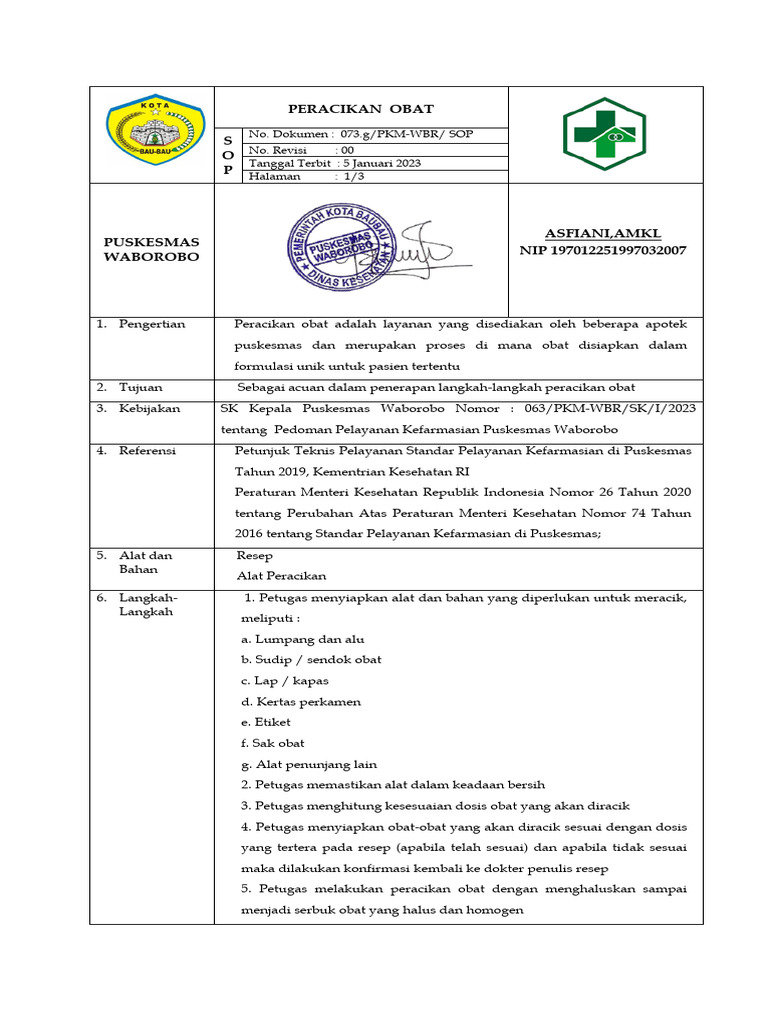 SOP Peracikan Obat | PDF