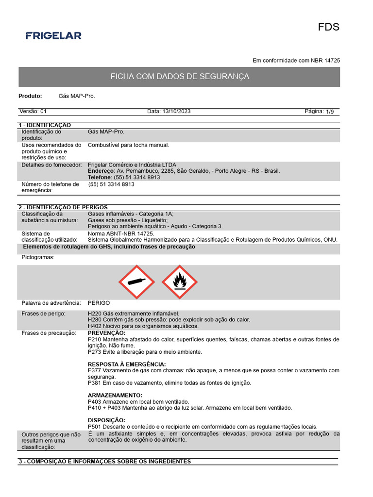 FDS NBR 14725 (PT) - Gás MAP-Pro - V01 - 20231013150148 | PDF | Incêndios | Combustão