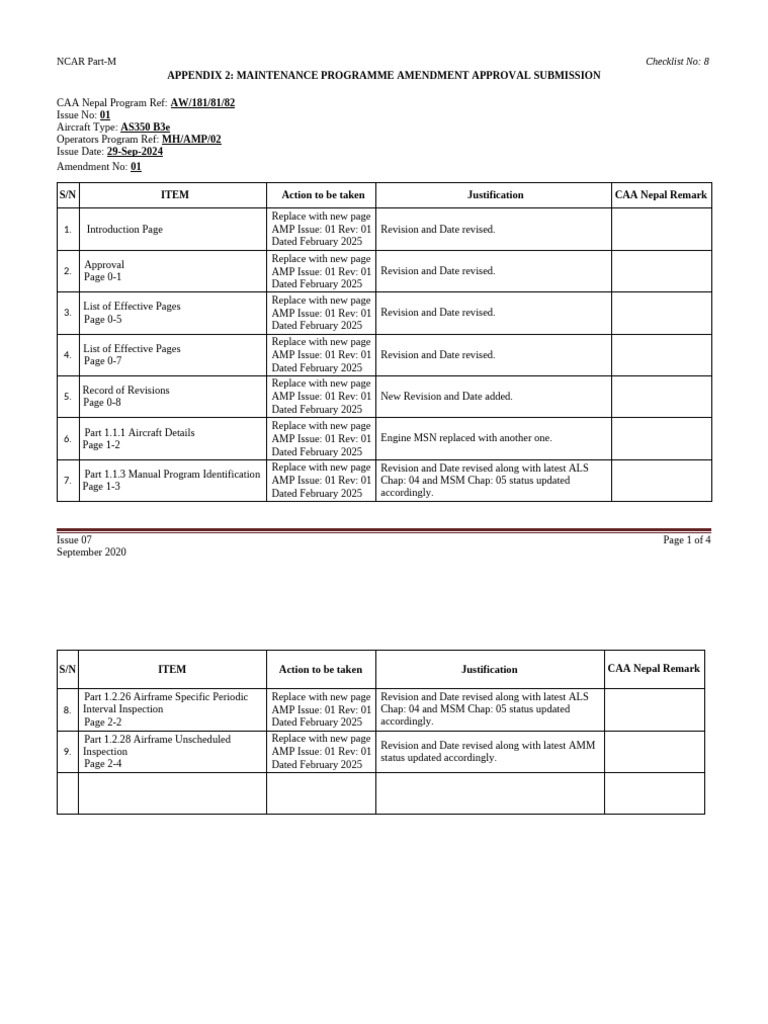 As350 B3e Maintenance Program Amendment Pdf Transport Aviation