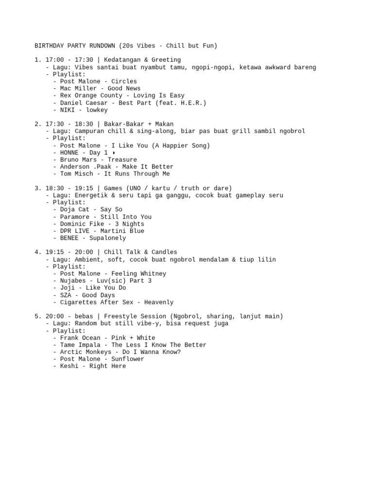 Birthday Rundown and Playlist | PDF
