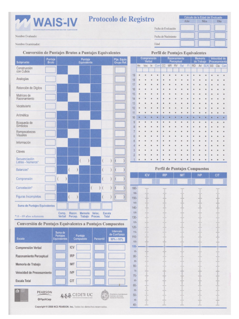 WAIS IV Protocolo | PDF
