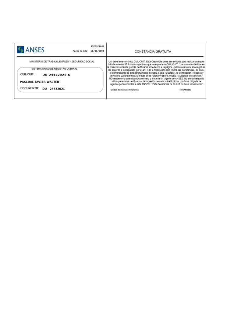 Constancia de CUIL para Imprimir | PDF