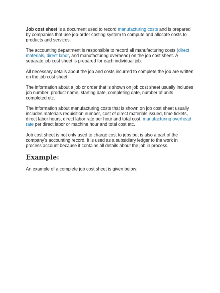 Job Cost Sheet | PDF