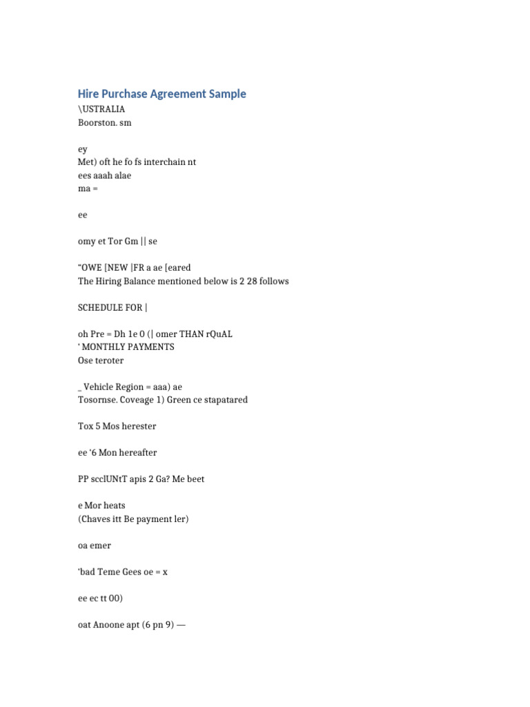 Hire Purchase Agreement Sample Template | PDF