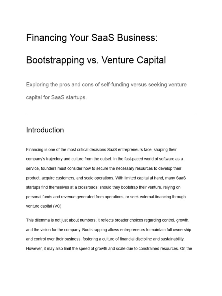 Financing Your SaaS Business_ Bootstrapping vs | PDF | Venture Capital | Corporate Finance