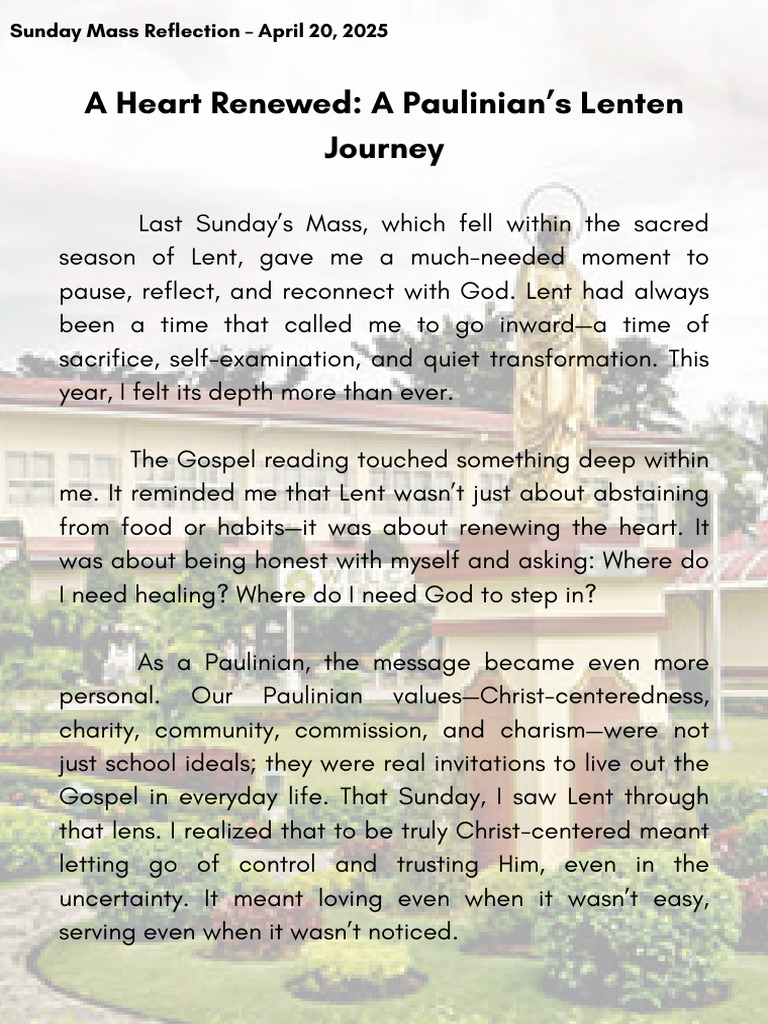 Paulinian Reflection on Lent 2025 | PDF