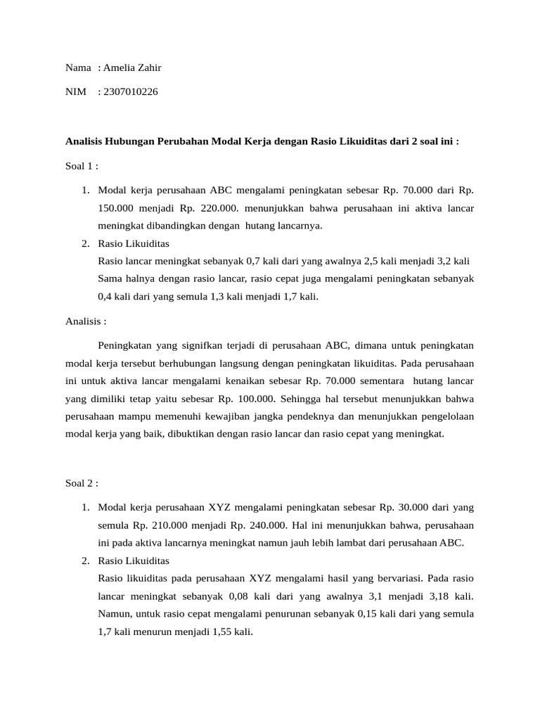 Analisis Modal Kerja dan Likuiditas ABC & XYZ | PDF