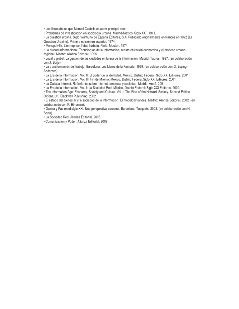 Los Libros de Los Que Manuel Castells | PDF | Política