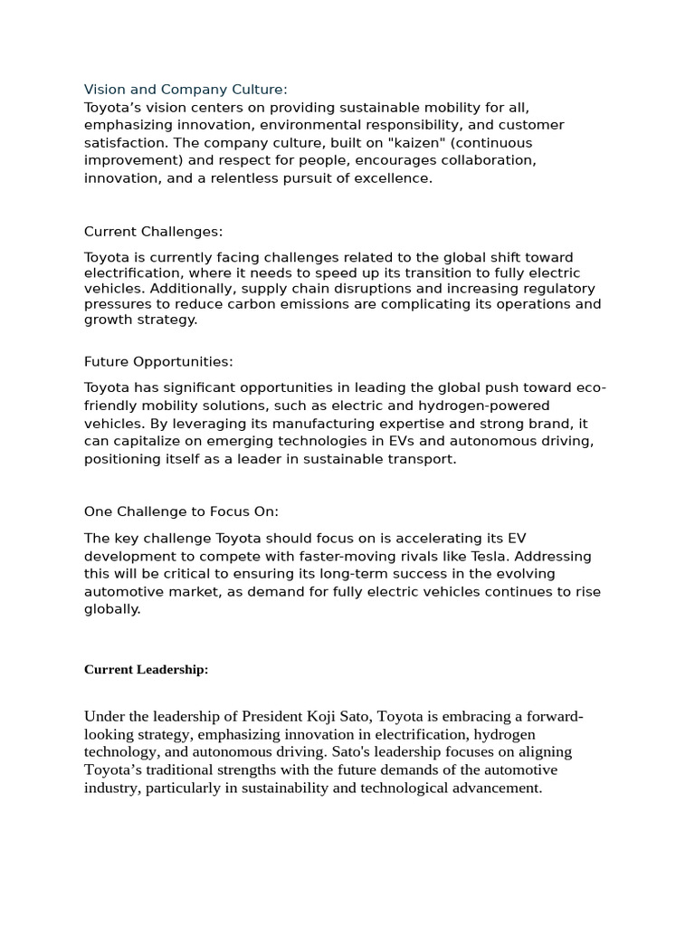 Toyota's Vision and EV Challenges | PDF