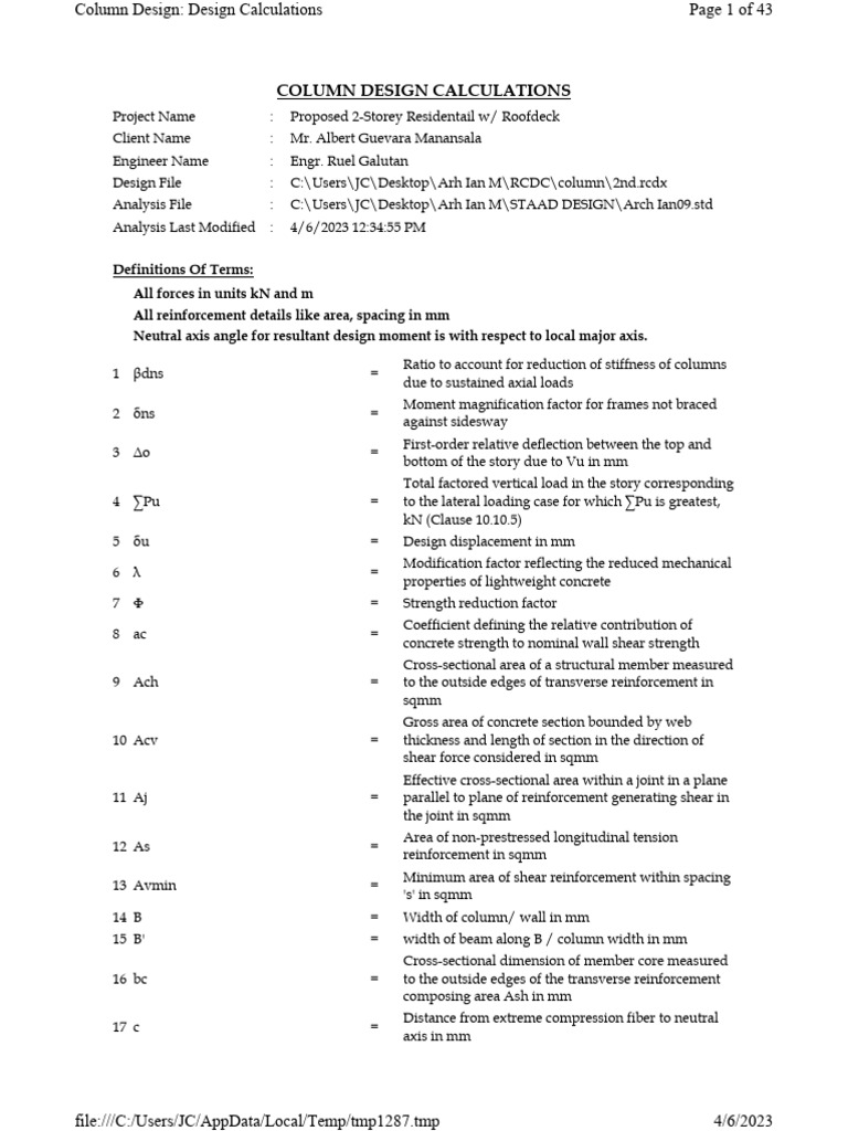 Design Calculation of Columns | PDF | Beam (Structure) | Bending