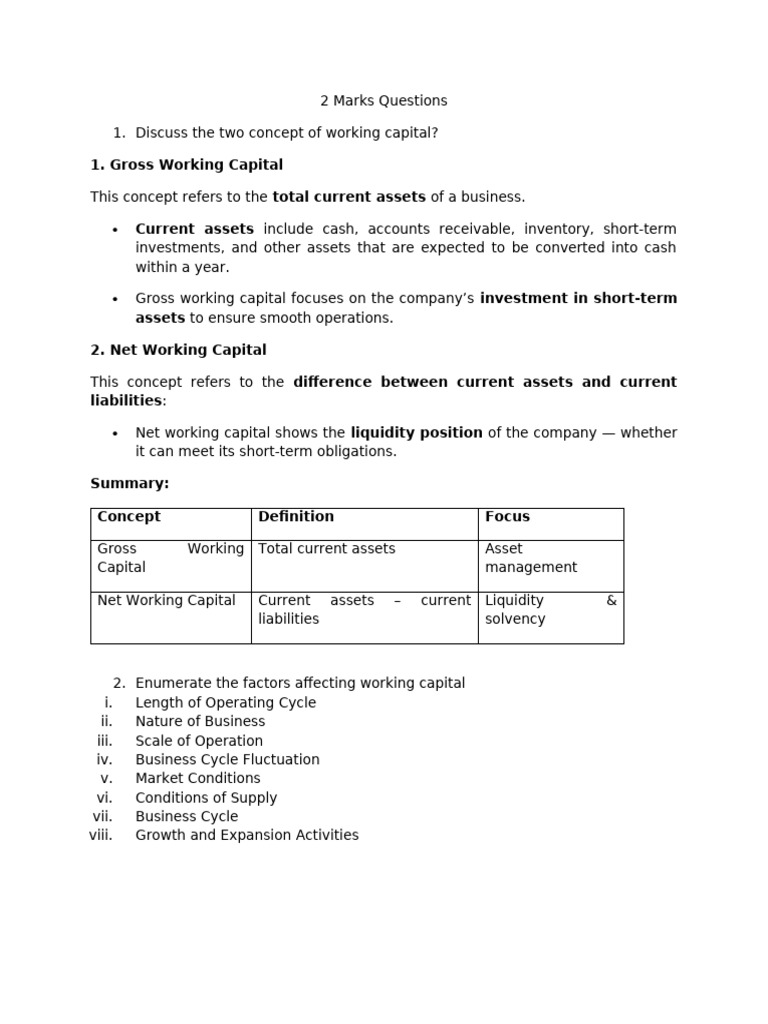 Working Capital Concepts and Management | PDF | Working Capital | Inventory
