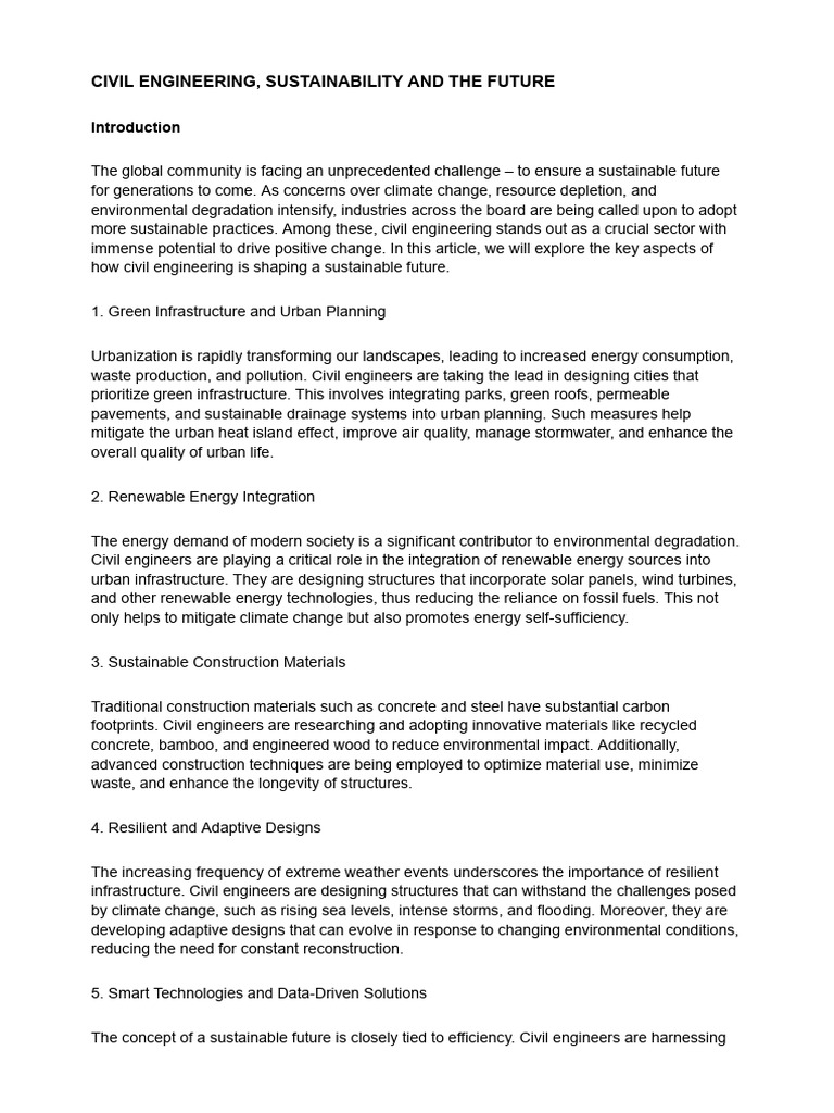 Civil Engineering, Sustainability and The Future | PDF | Sustainability ...