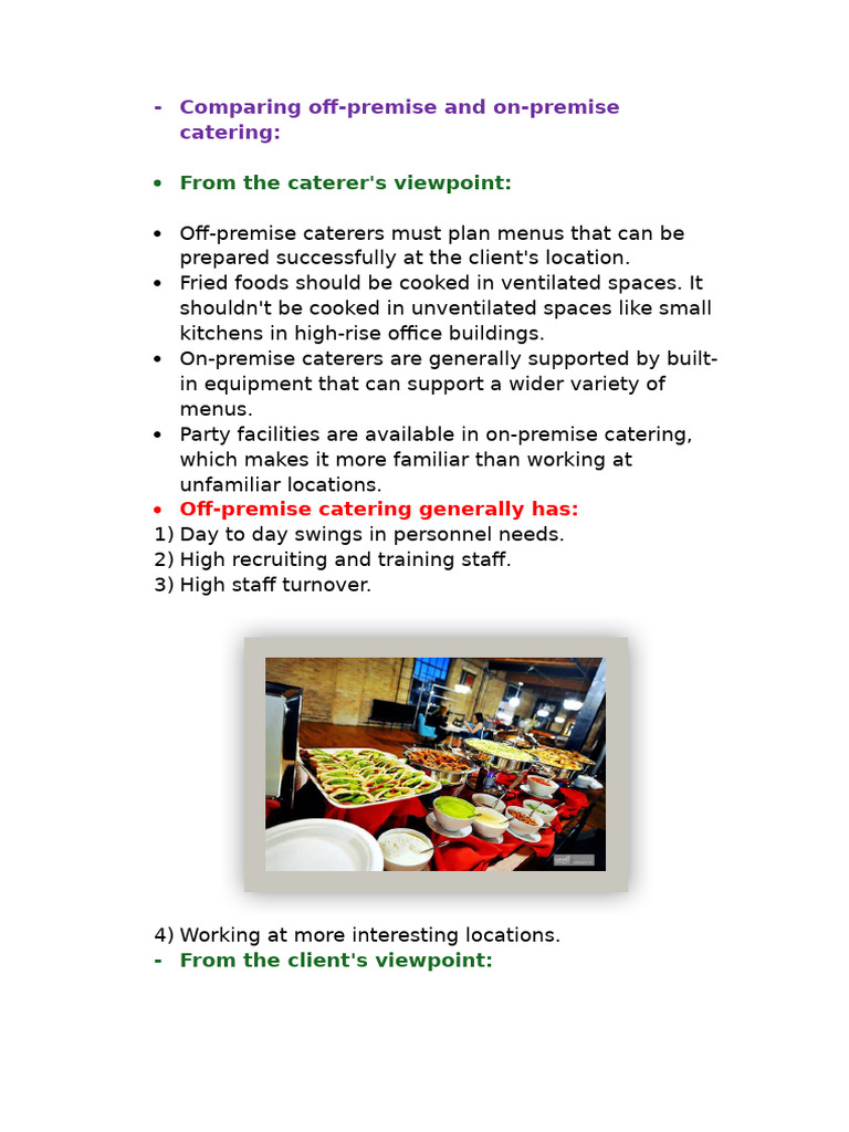 Off-Premise vs On-Premise Catering Guide | PDF | Menu | Entrepreneurship