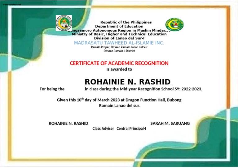 Mid Year Recognition Certificate 2 | PDF