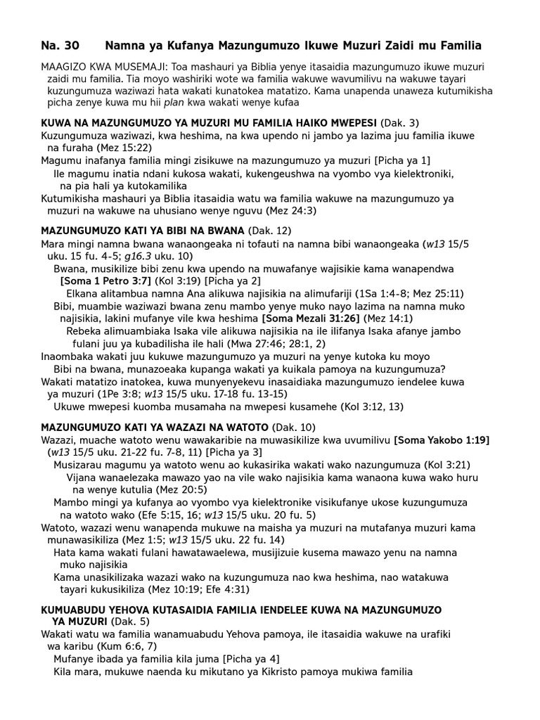 Na. 30 Namna Ya Kufanya Mazungumuzo Ikuwe Muzuri Zaidi Mu Familia | PDF