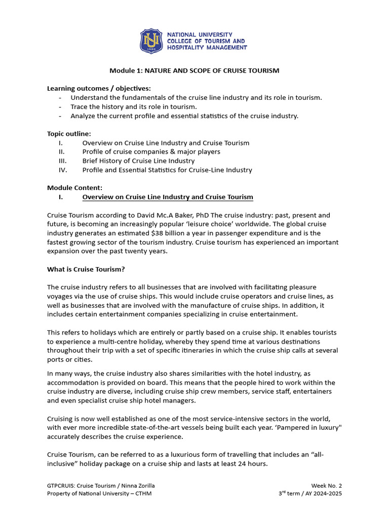 GTPCruis - Module 1 - Nature & Scope of Cruise Tourism | PDF | Cruise Ship | Cunard Line