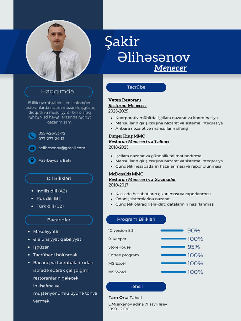 CV-Şakir Əlihəsənov (Menecer) | PDF