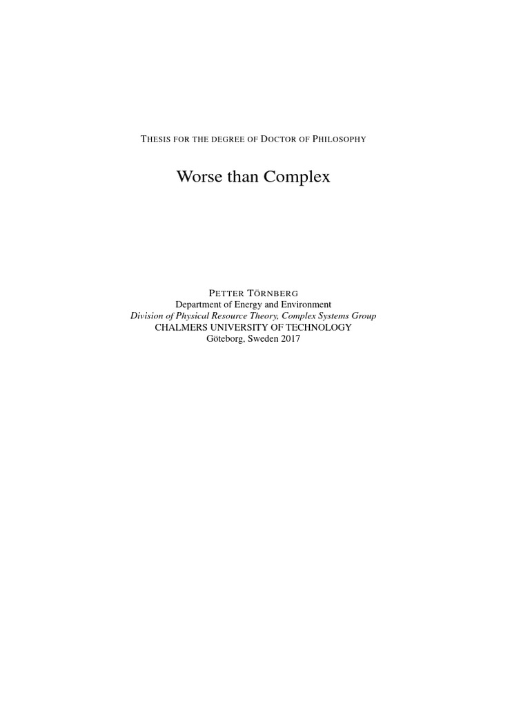 Worse Than Complex: Division of Physical Resource Theory, Complex Systems Group | PDF | System ...
