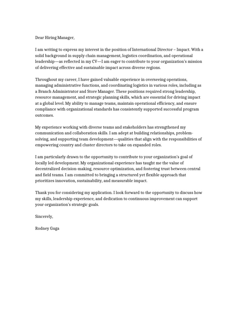 International Director Impact Cover Letter | PDF