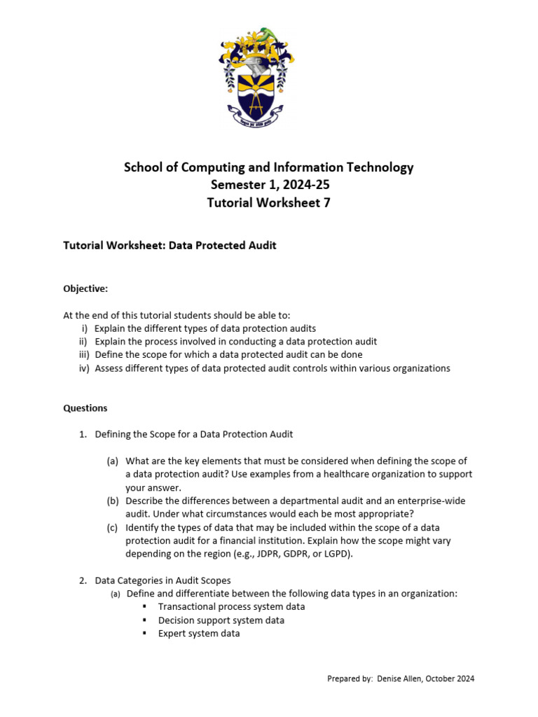 Tutorial 6 - Data Protection Audit | PDF | Audit | Information Privacy