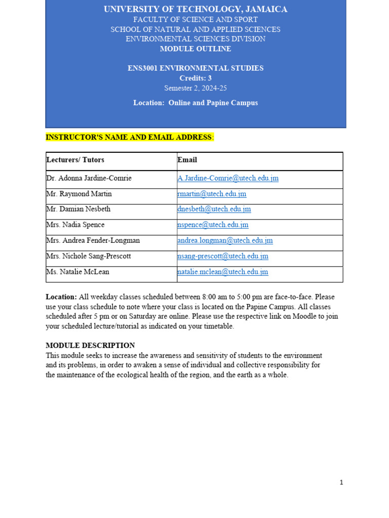 Environmental Studies Module Outline | PDF | Ecosystem | Conservation ...