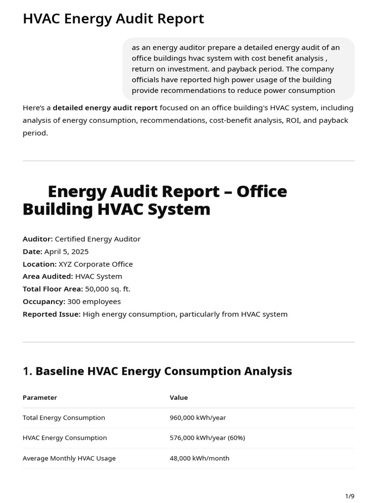 HVAC Energy Audit & Recommendations | PDF | Energy Conservation ...