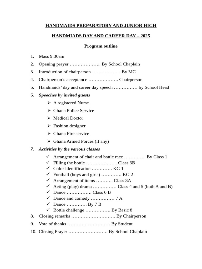 Career Day Program Outline | PDF