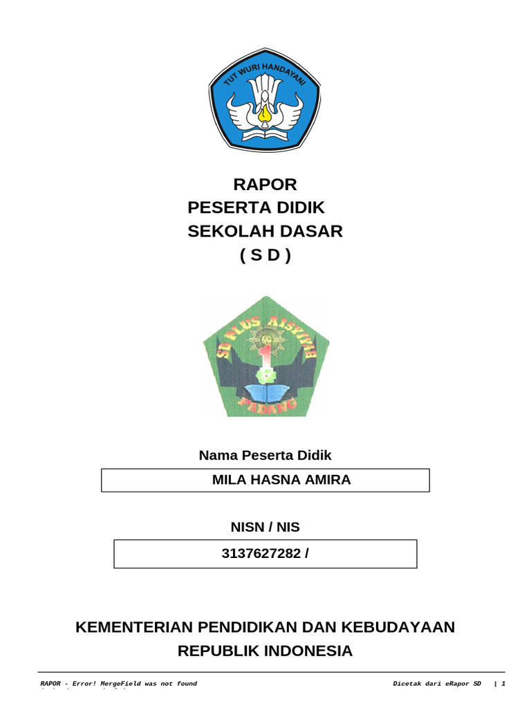 Cover Rapor Kelas 1 | PDF