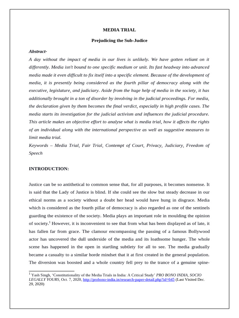 MEDIA TRIAL - Prejudicing The Sub - Judice | PDF | Contempt Of Court ...