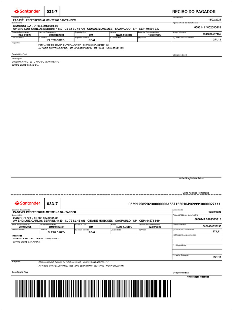 Boleto Santander com Vencimento e Valores | PDF | Finanças pessoais ...