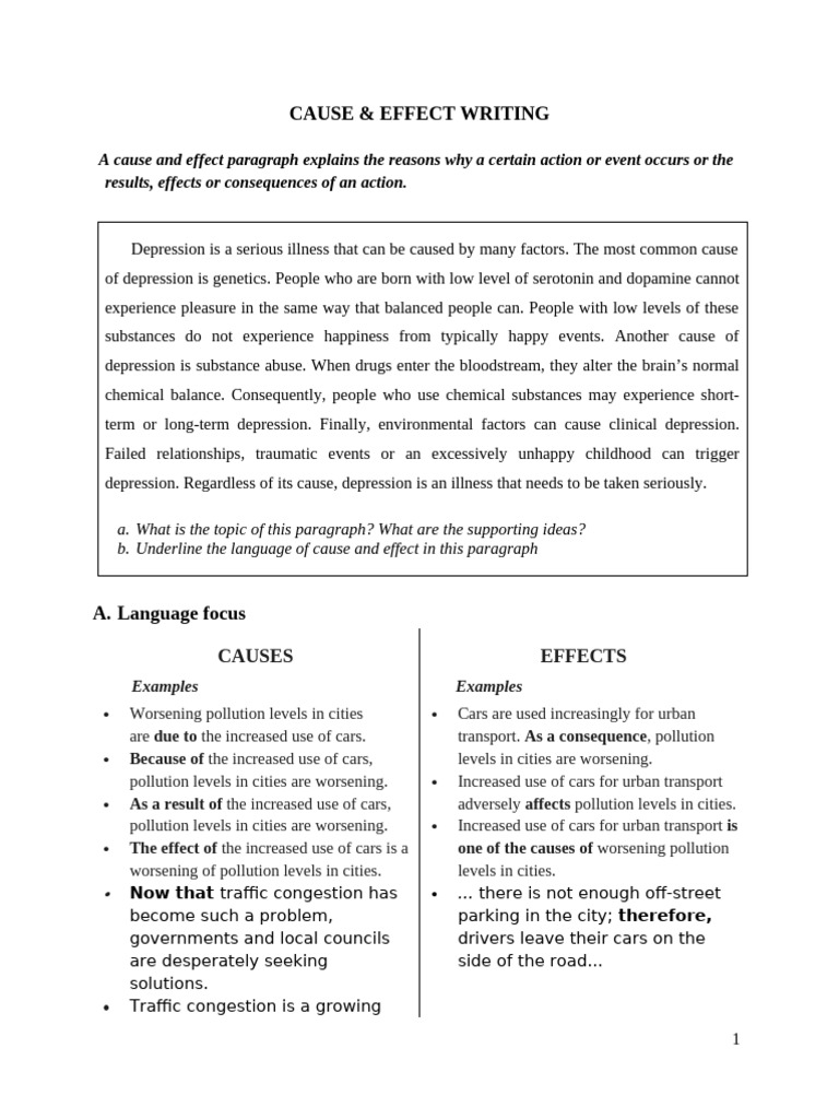 Cause and Effect Paragraph | PDF | Major Depressive Disorder | Pollution