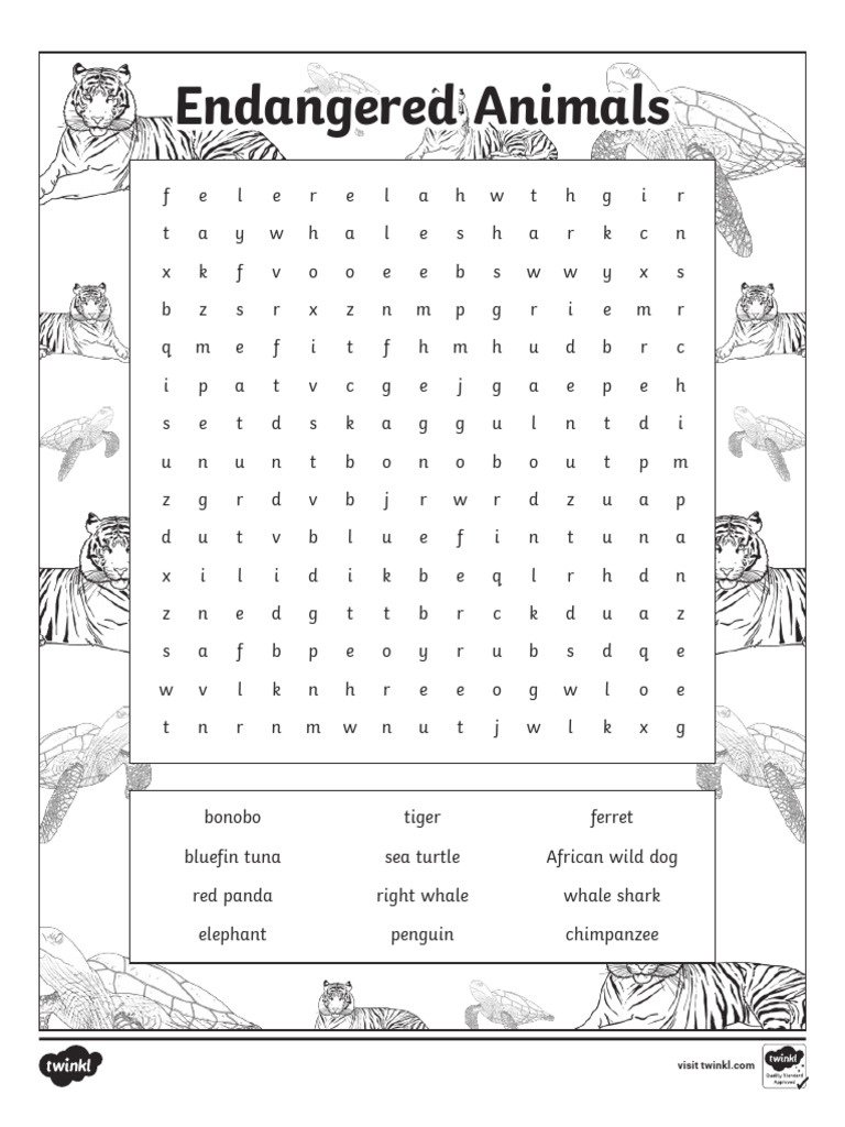 BW Endangered Animals Word Search | PDF