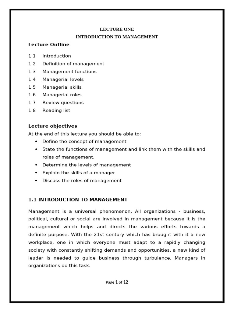 Introduction To Management | PDF | Goal | Skill