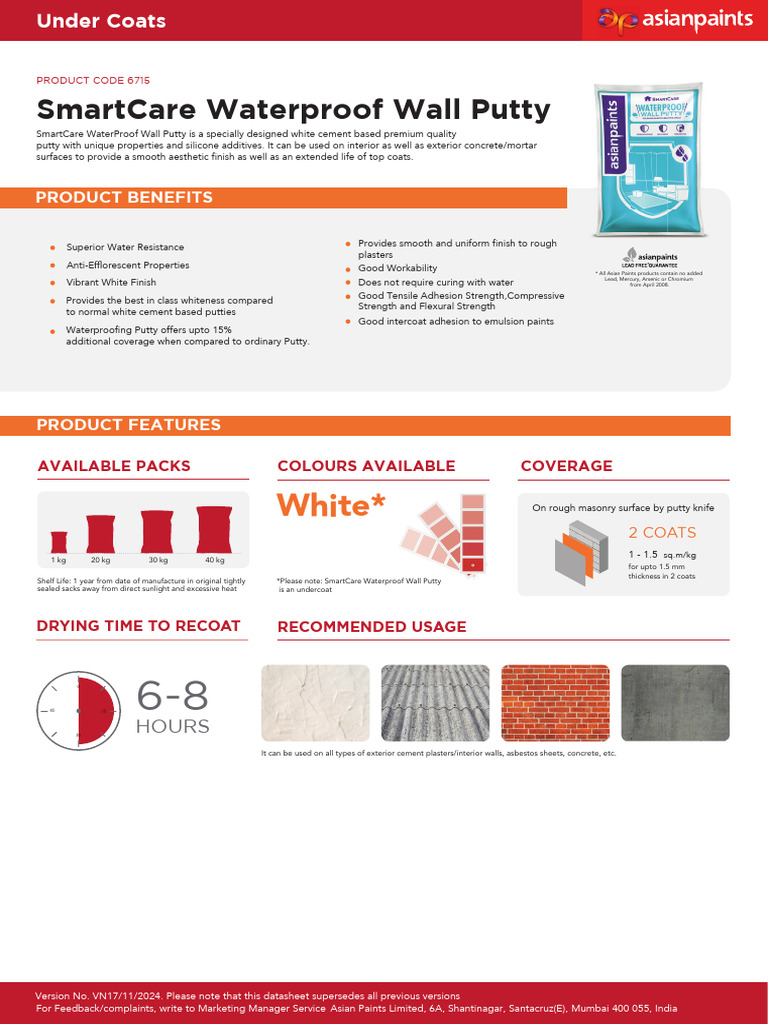 Smartcare Waterproofingputty 6715 Pis | PDF | Paint | Plaster