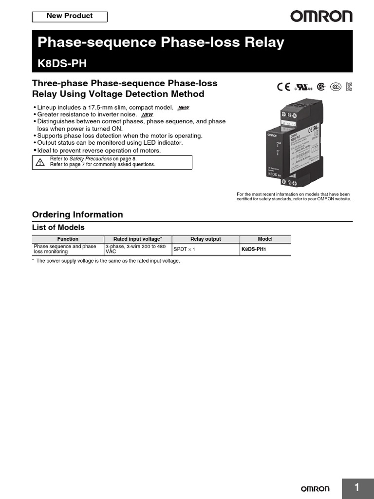 Phase-sequence Phase-loss Relay K8DS-PH | PDF | Power Supply | Relay
