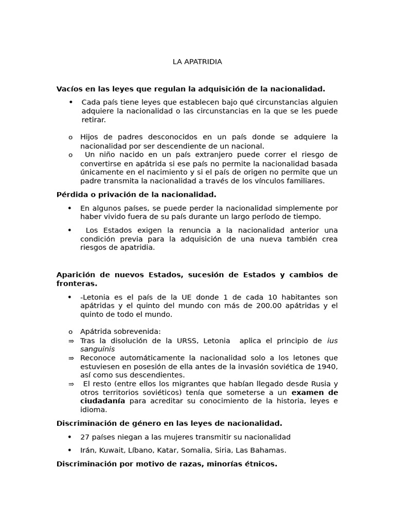 Vacíos legales sobre apatridia y nacionalidad | PDF | Alto Comisionado ...