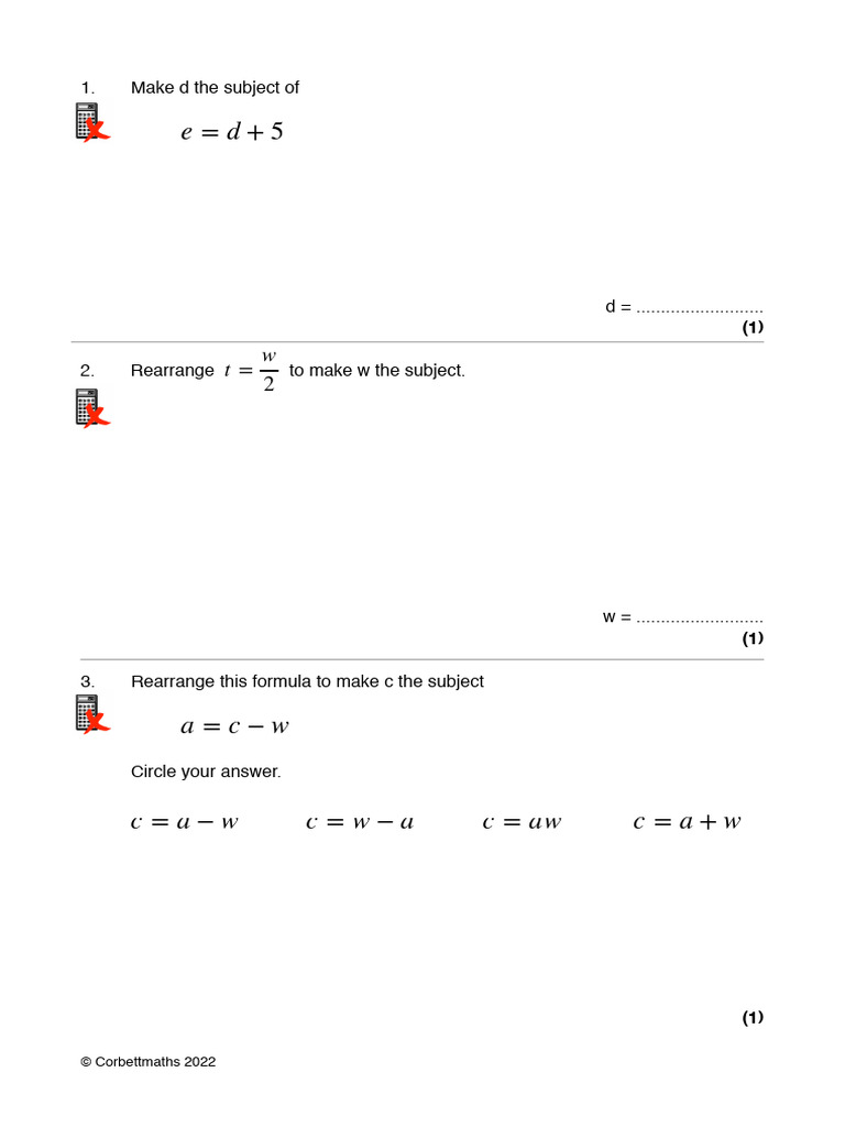 Make D The Subject Of: © Corbettmaths 2022 | PDF | Triangle Geometry ...