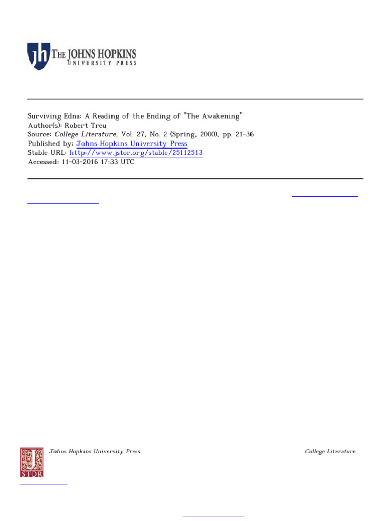 Surviving Edna: A Reading of The Ending of "The Awakening" | PDF | The ...