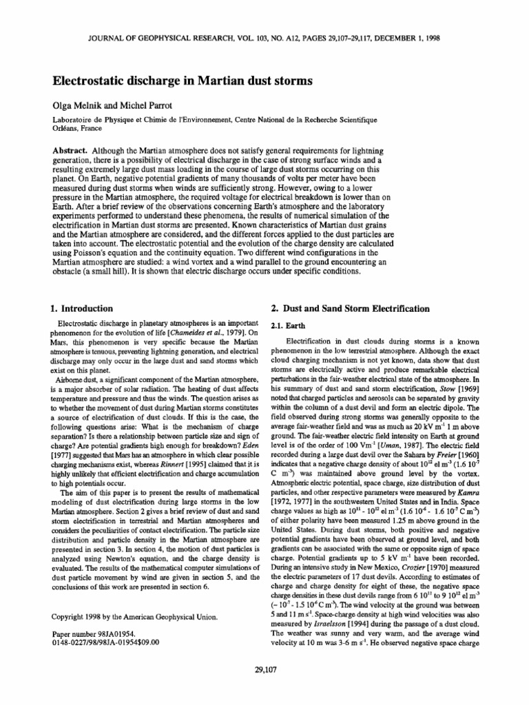 Electrostatic Discharge in Martian Dust Storms | PDF | Mars | Atmosphere