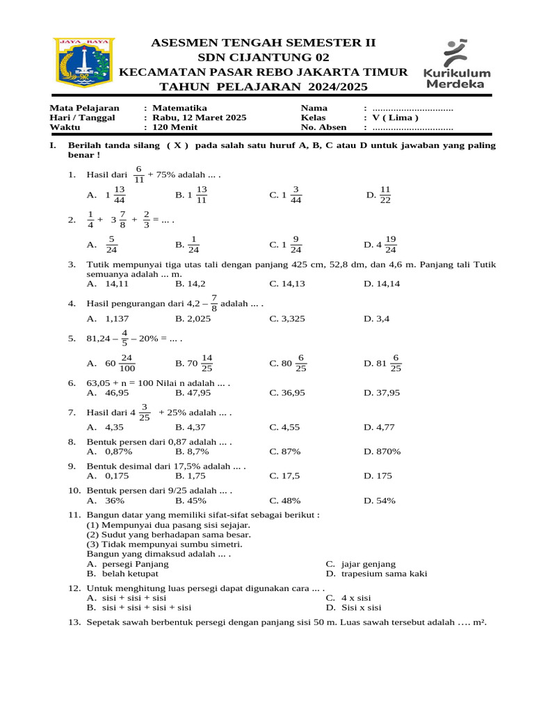 Soal ATS 2 - Matematika | PDF