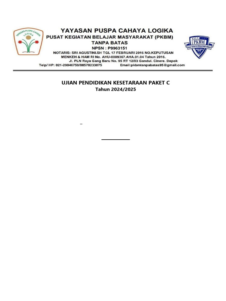 Soal Upk Paket C Bahasa Indonesia 2025 | PDF