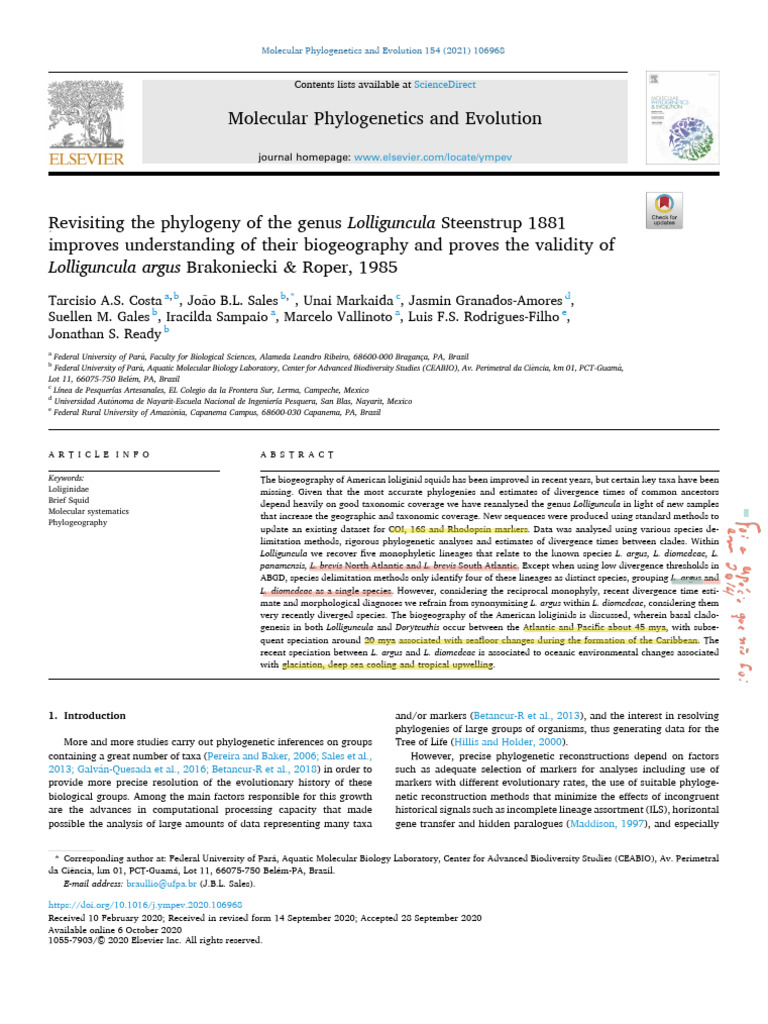 Costa 2021 - 230307 - 231105 | PDF | Phylogenetics | 16 S Ribosomal Rna