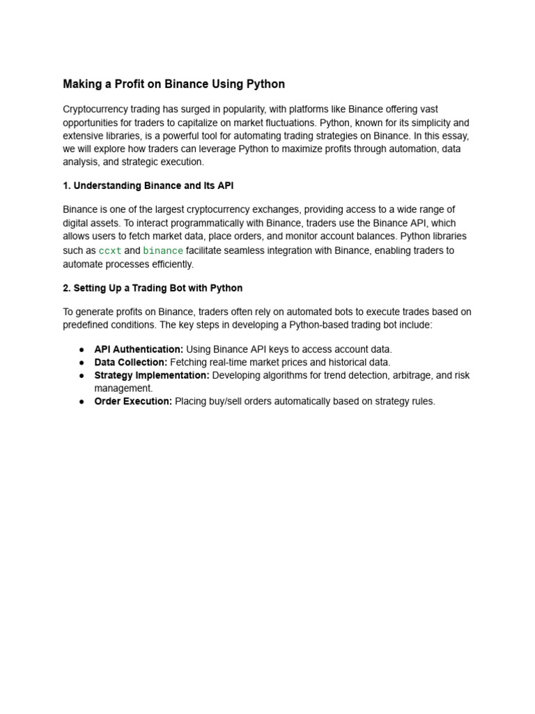 Making A Profit On Binance Using Python | PDF